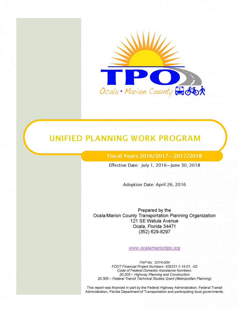 Unified Planning Work Plan (UPWP) – Transportation Planning Organization